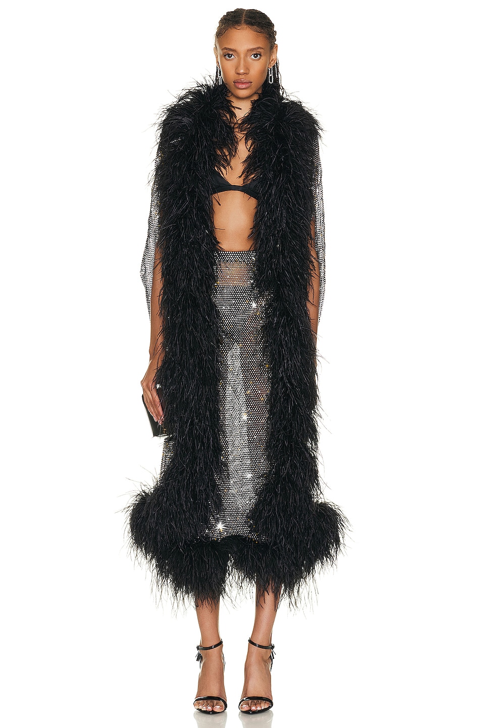 Santa Brands Crystal Feathers Coat in Black | FWRD