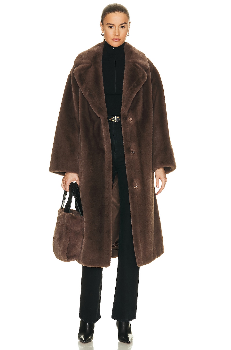 STAND STUDIO Maria Faux Fur Coat in Mole Brown | FWRD