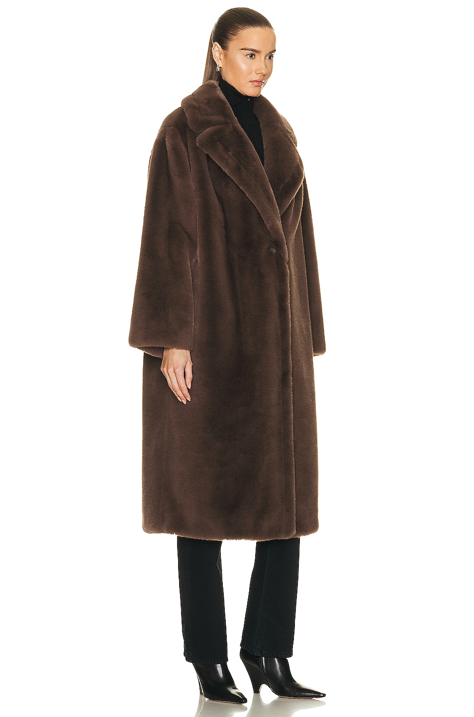 STAND STUDIO Maria Faux Fur Coat in Mole Brown | FWRD