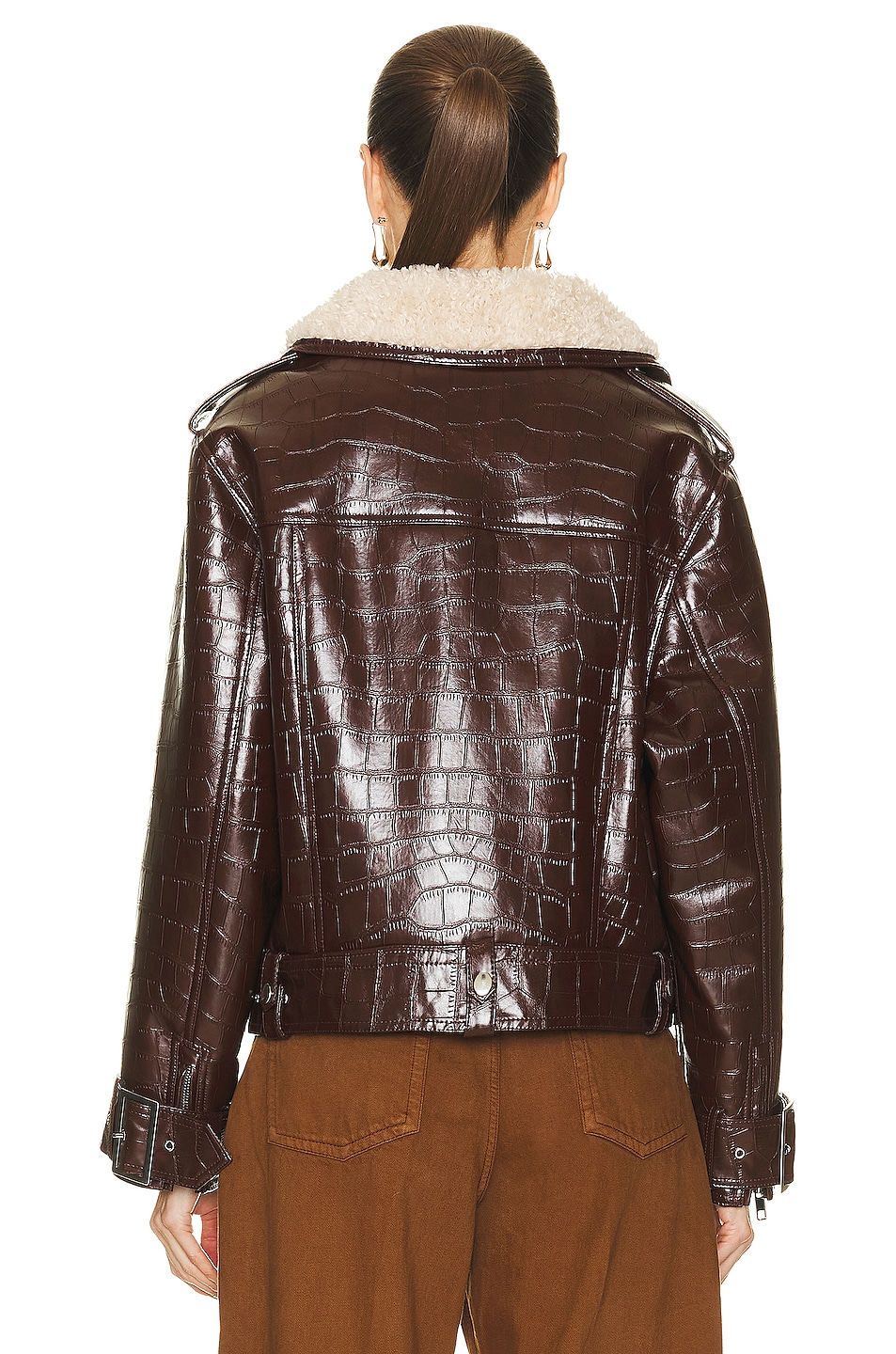 STAND STUDIO Johanna Faux Shearling Biker Jacket in Brown & Sand | FWRD