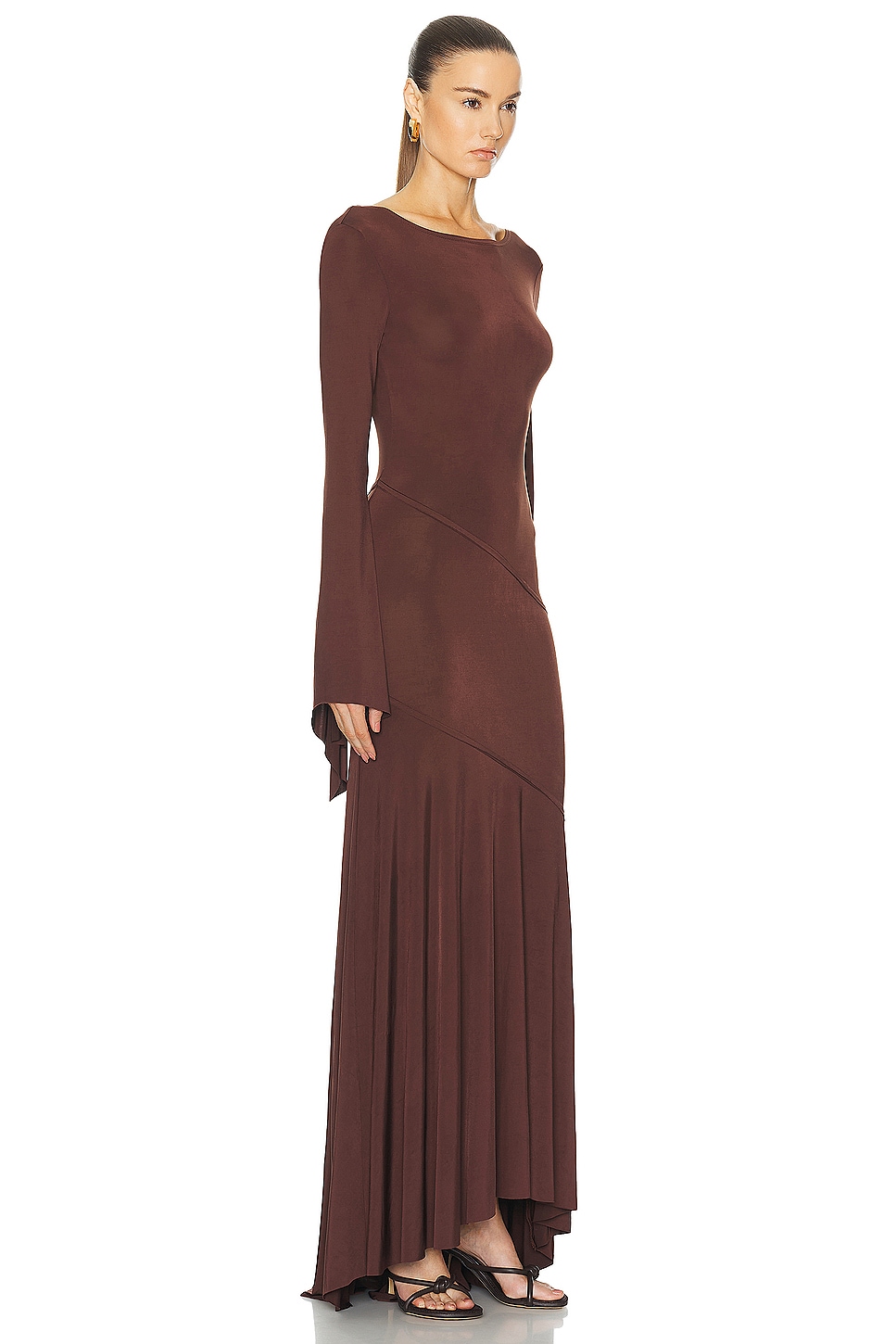 SIEDRES Alin Long Sleeve Maxi Dress in Brown | FWRD