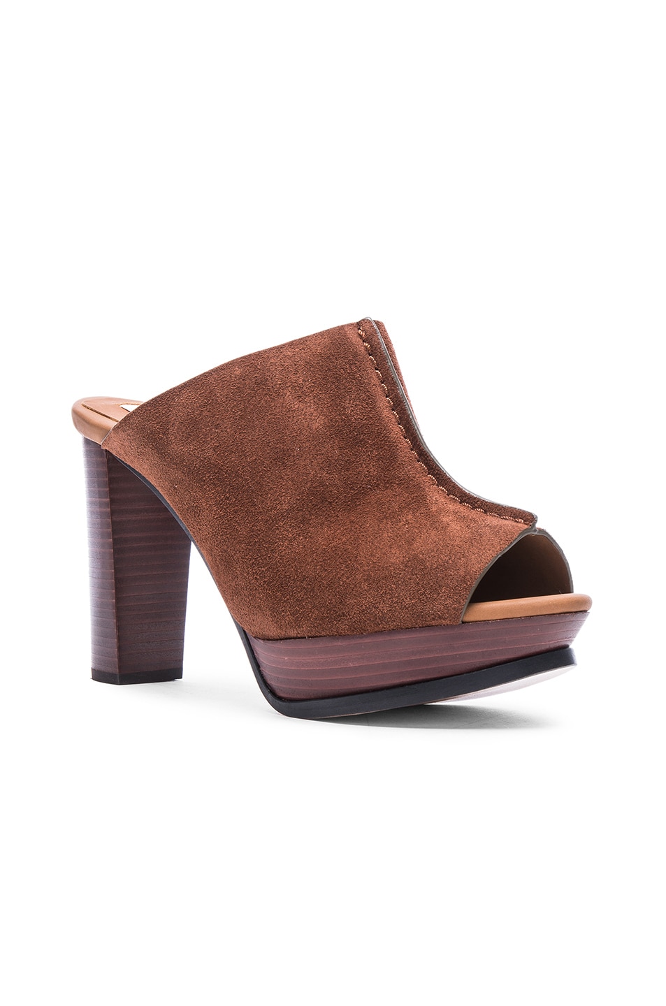 See By Chloe Suede Mule Platform Heels in Cola | FWRD