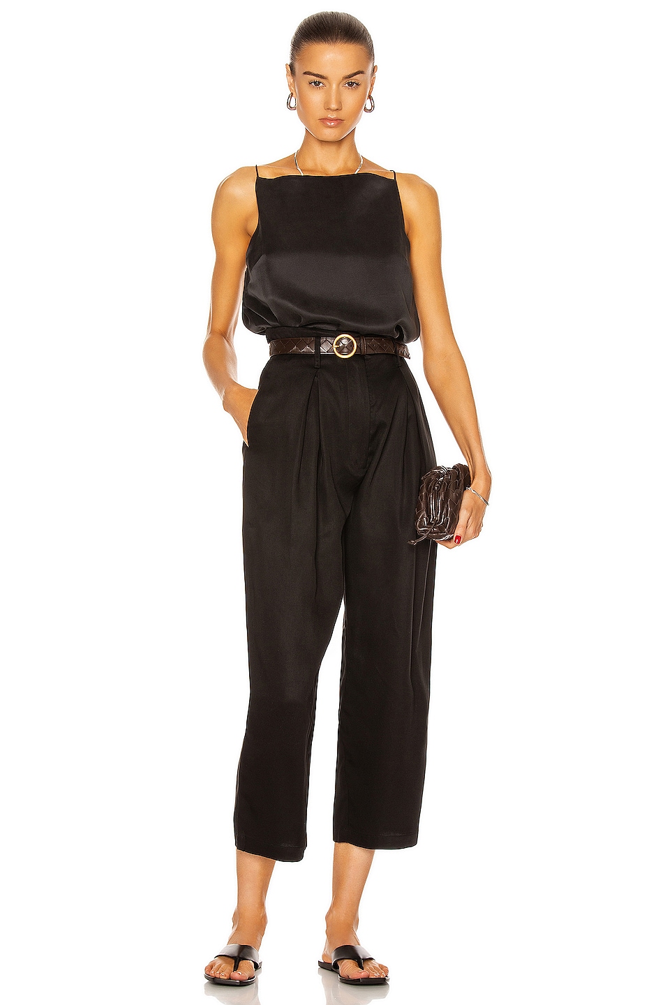 St. Agni Jules Silk Singlet Top in Black | FWRD