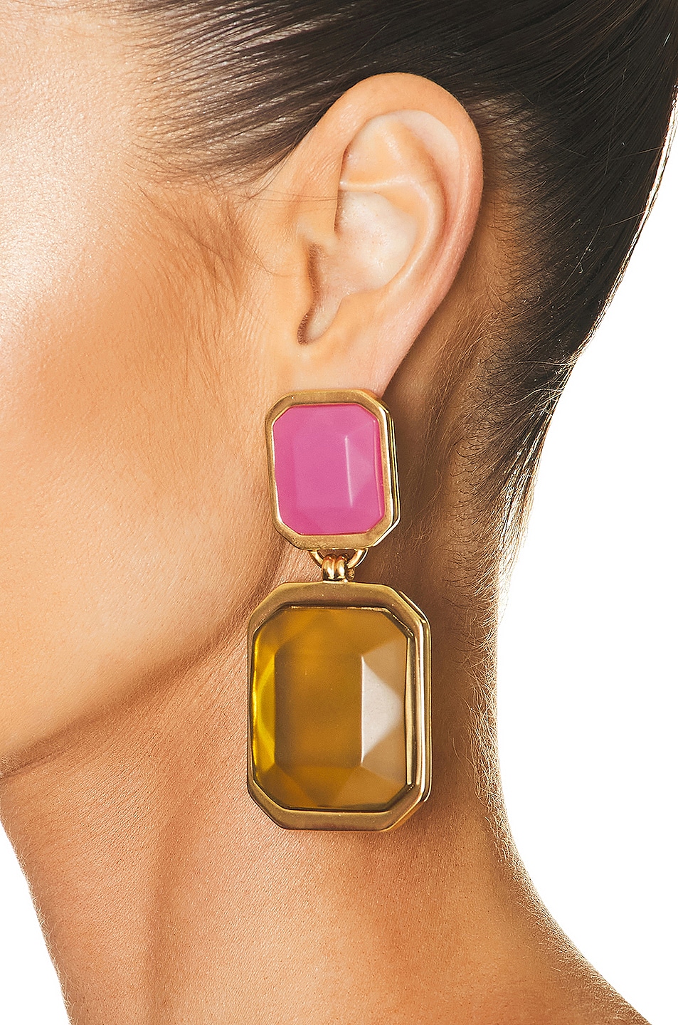 Saint Laurent Octagon Drop Earrings in Dore & Rose Fuchsia | FWRD