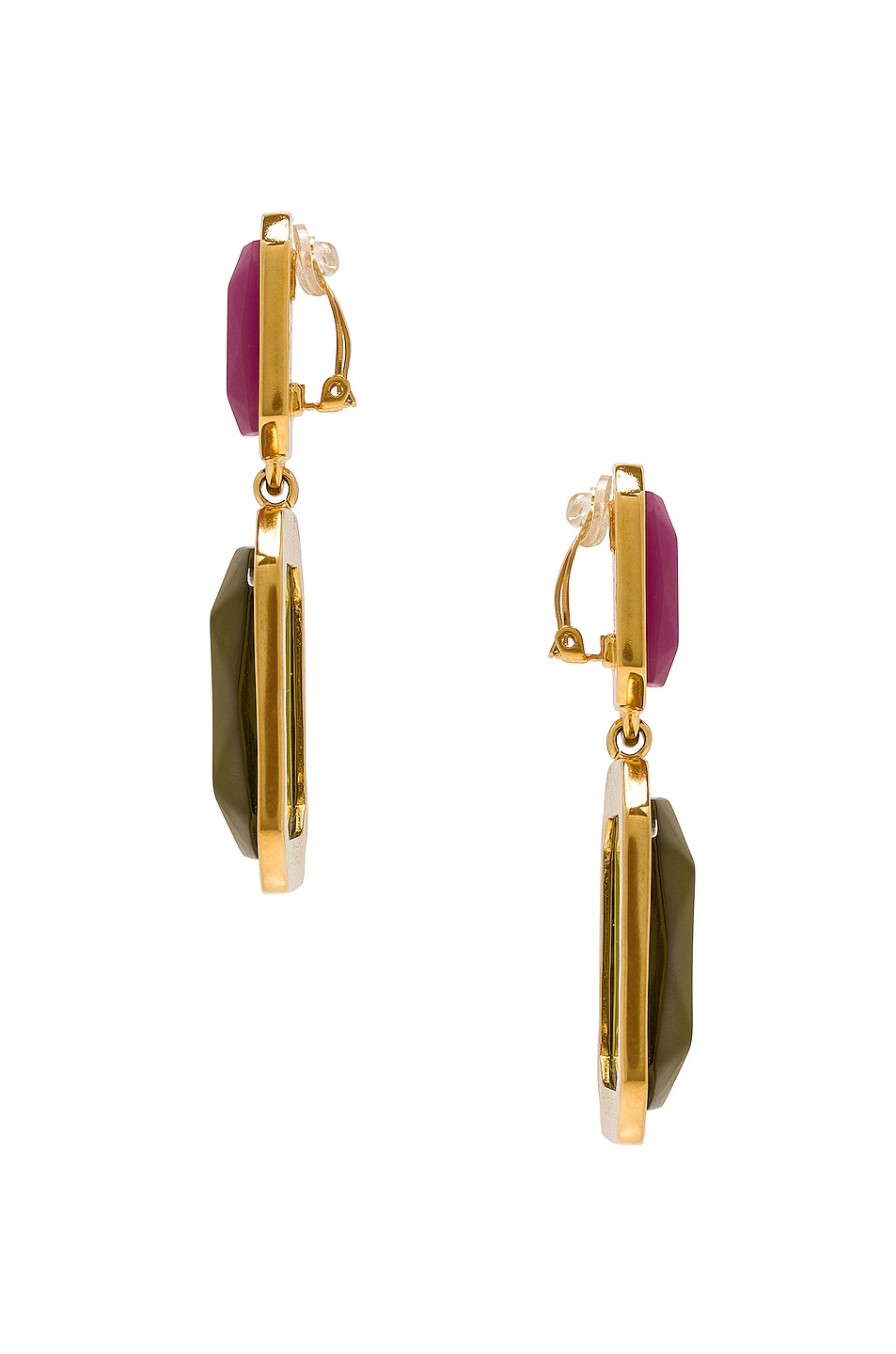 Saint Laurent Octagon Drop Earrings in Dore & Rose Fuchsia | FWRD