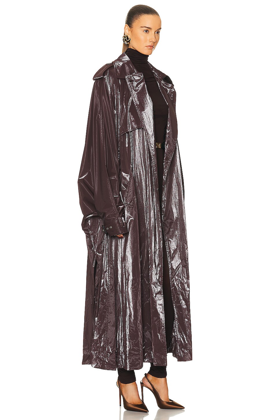 Saint Laurent Cloak Coat in Aubergine | FWRD