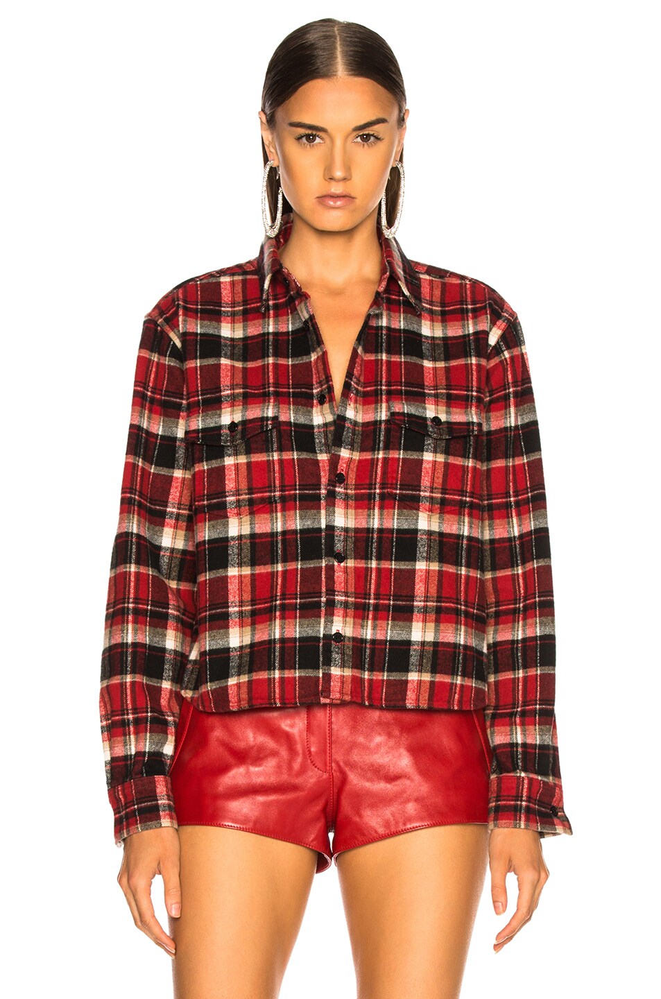 Saint Laurent Boxy Flannel Shirt in Red & Black Check | FWRD