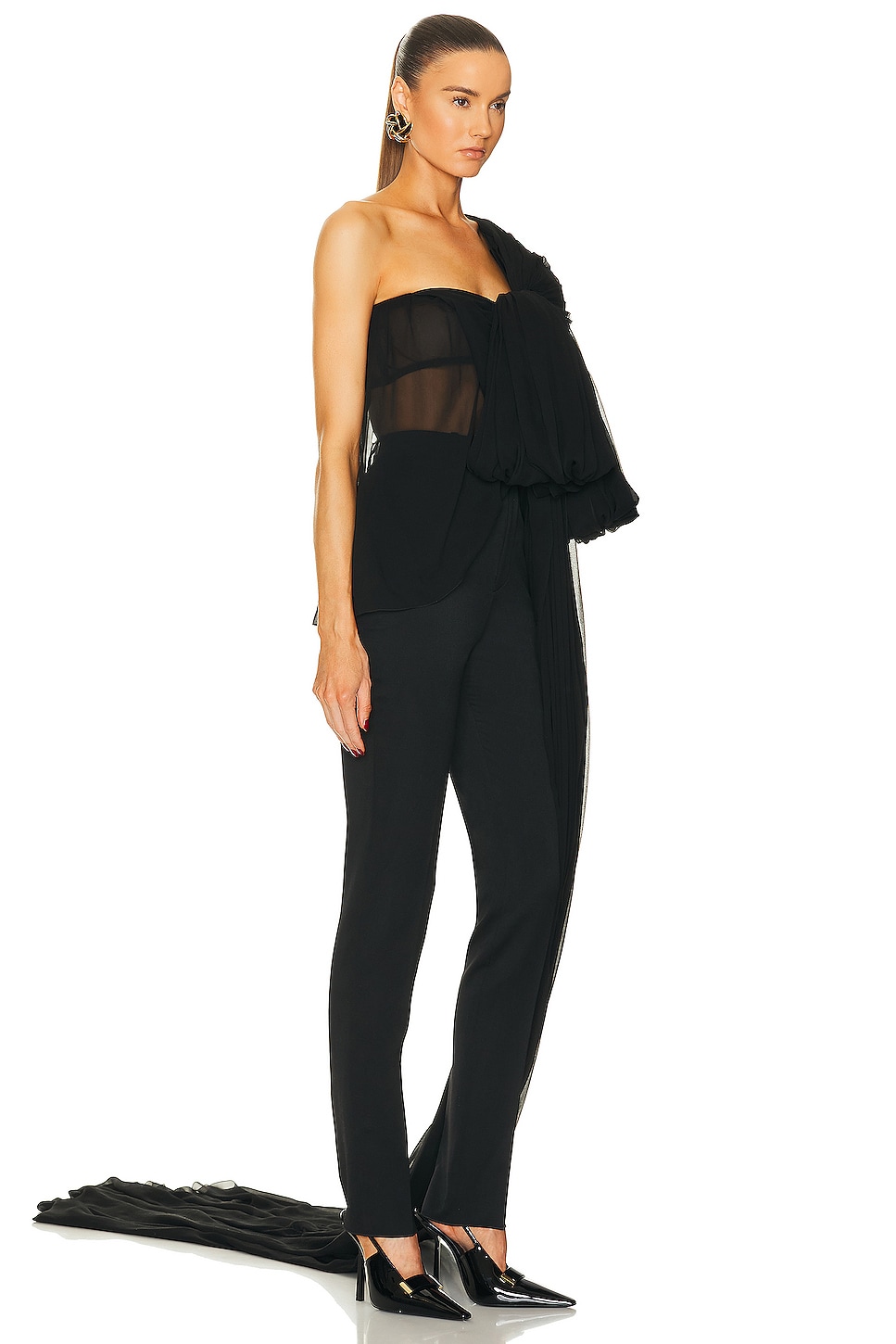 Saint Laurent One Shoulder Drape Top in Noir | FWRD
