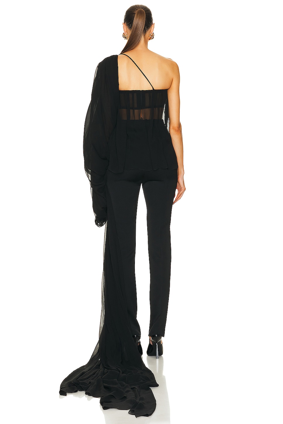 Saint Laurent One Shoulder Drape Top in Noir | FWRD