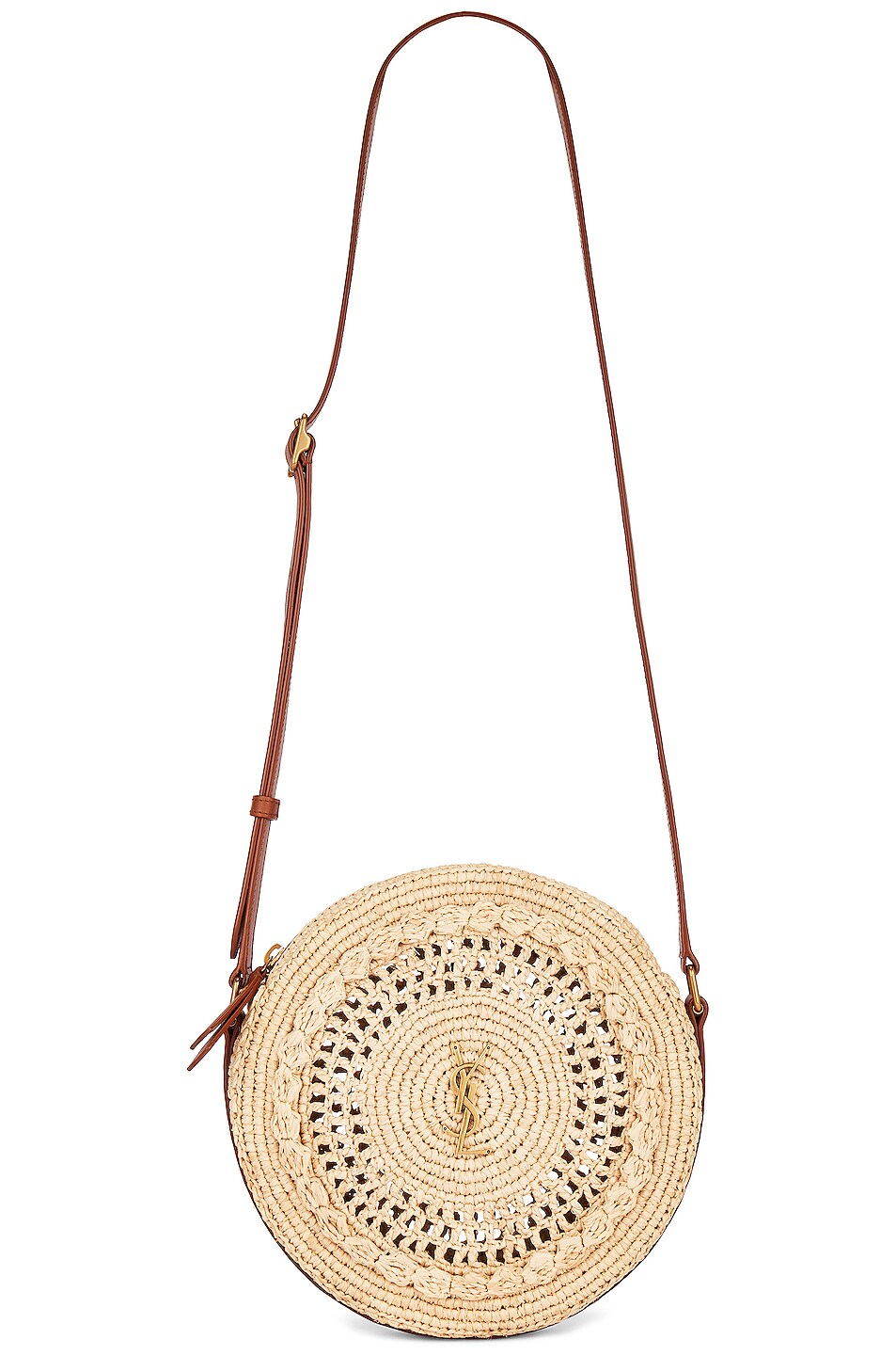 Saint Laurent Sac Round Raffia Bag in Naturale & Brick | FWRD