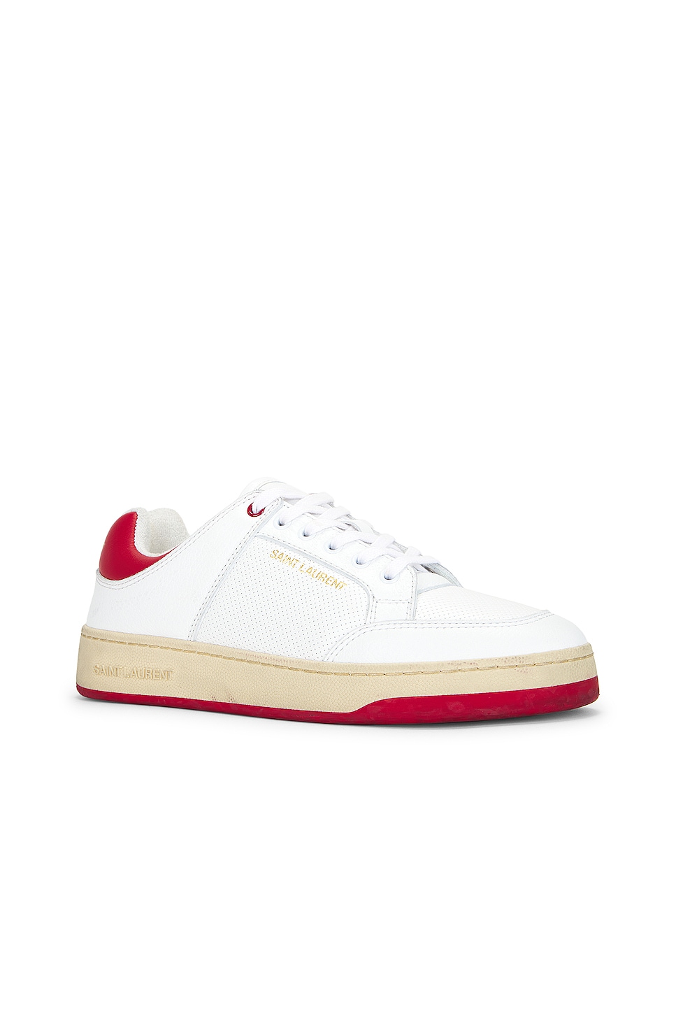 Saint Laurent SL61 Low Top Sneaker in Blanc & Vintage Red | FWRD