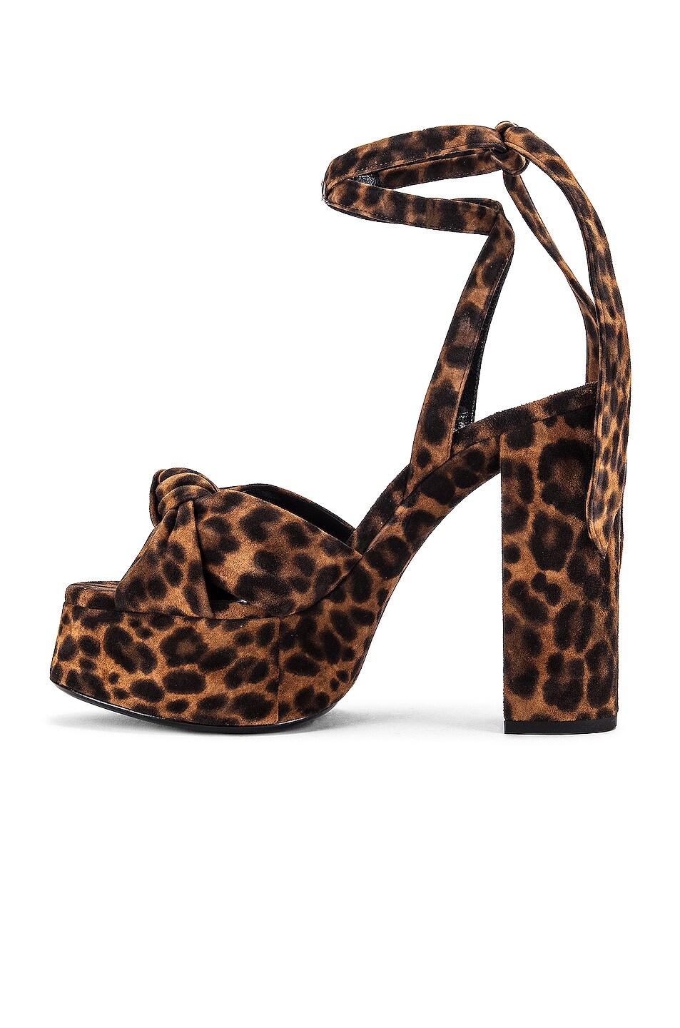 Saint Laurent Bianca Leopard Platform Sandals in Manto Naturale | FWRD
