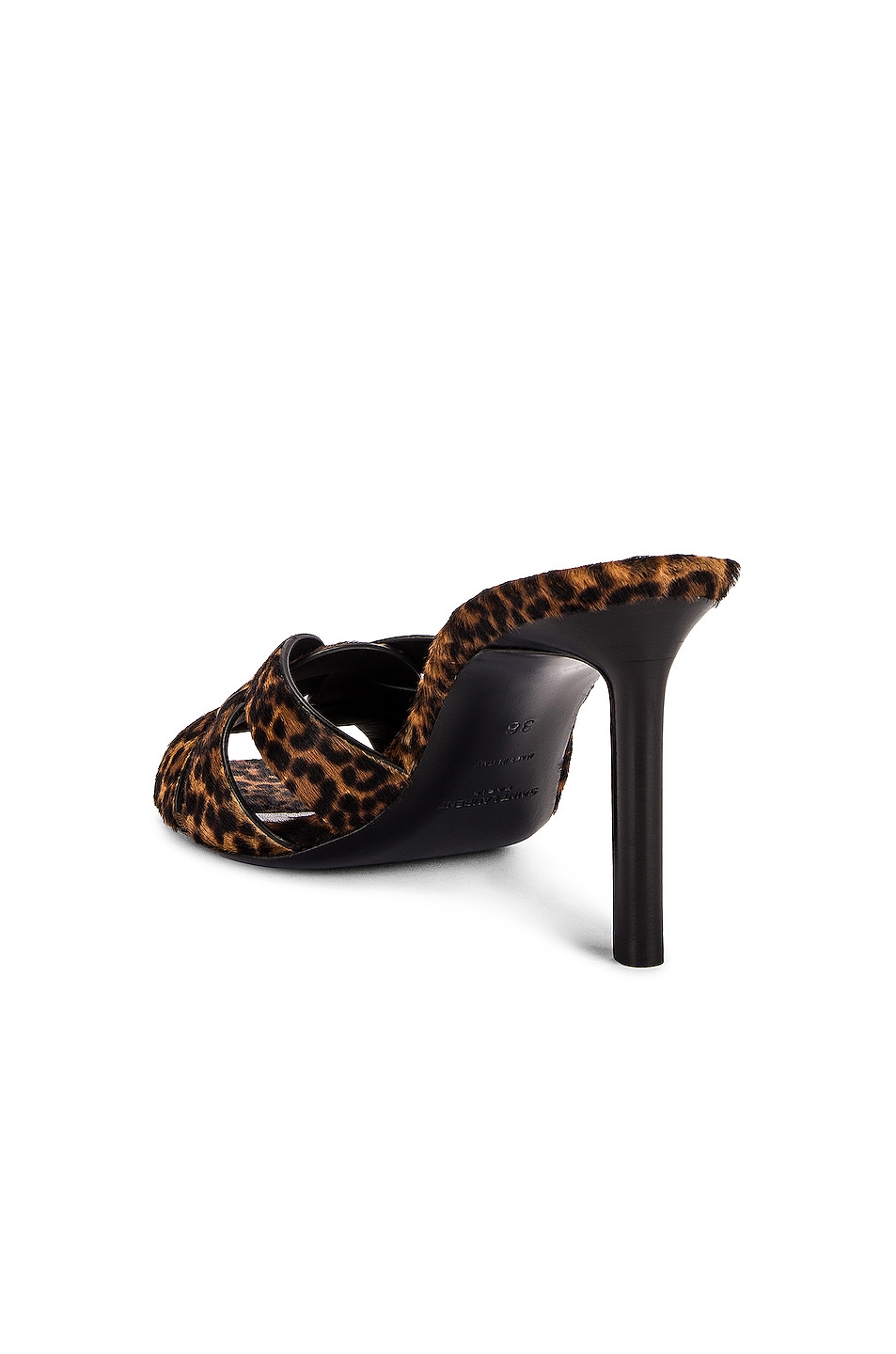 Saint Laurent Tribute Leopard Mules in Natural | FWRD