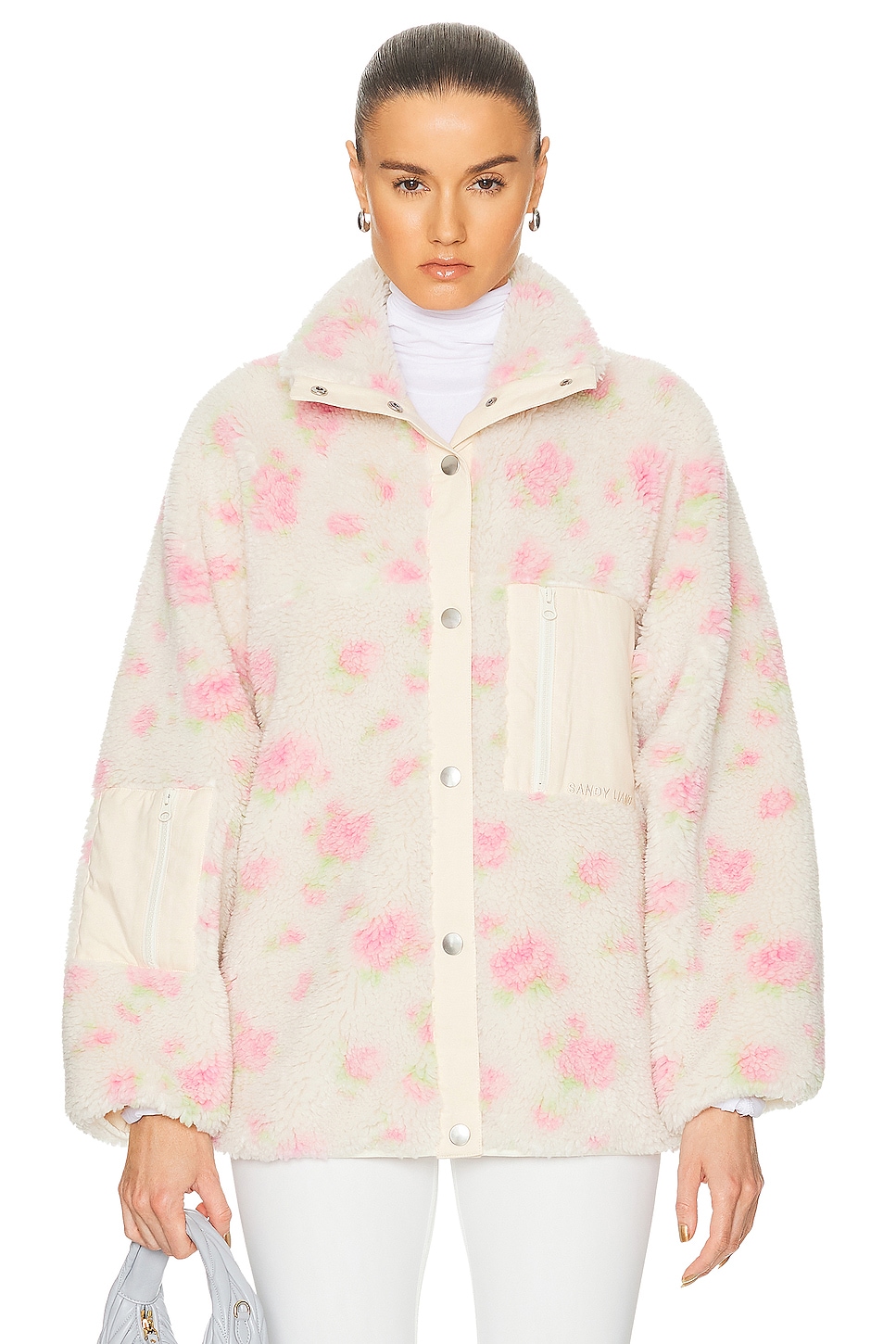 Sandy Liang Panda Fleece Zip Jacket in Pink Multi | FWRD
