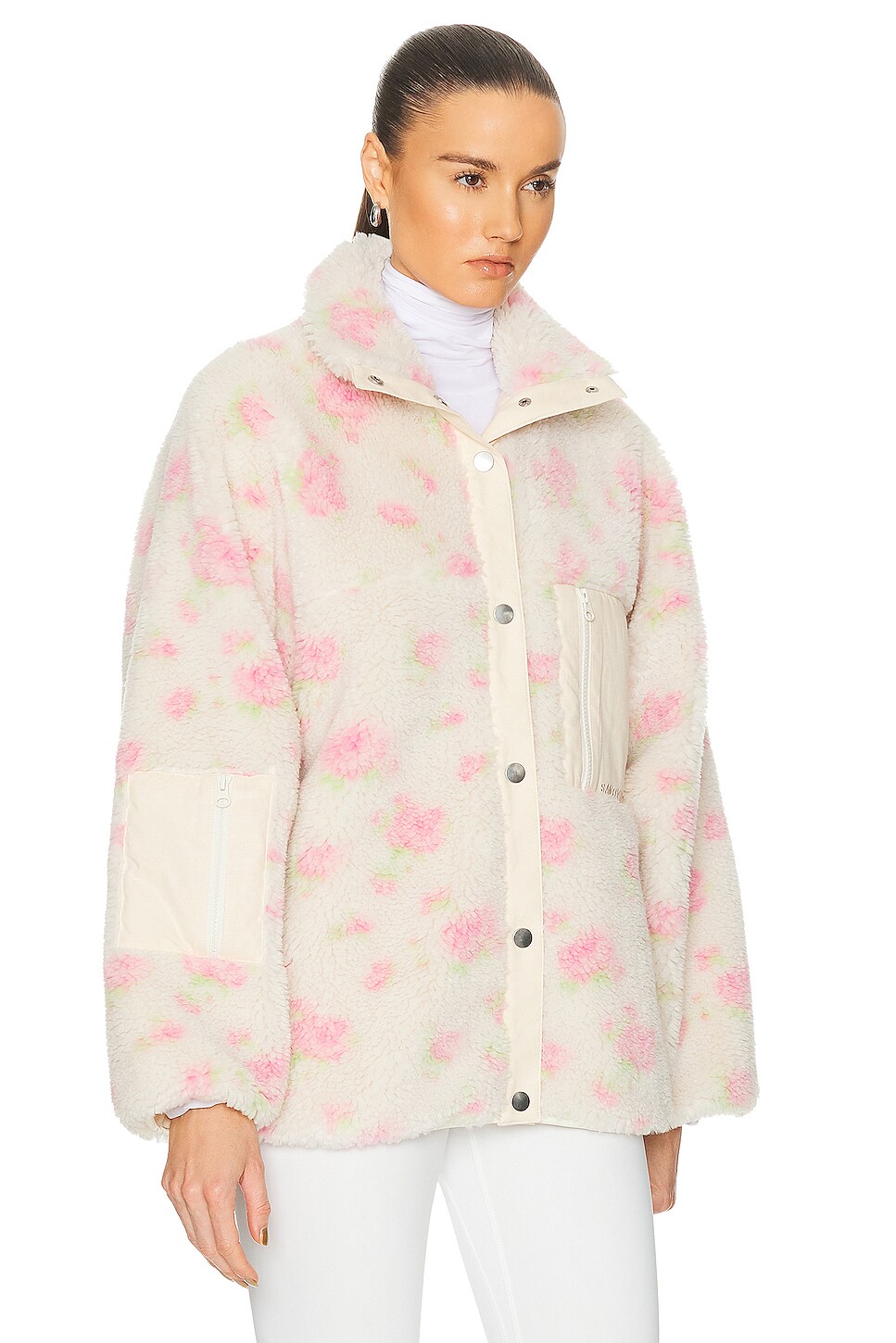 Sandy Liang Panda Fleece Zip Jacket in Pink Multi | FWRD