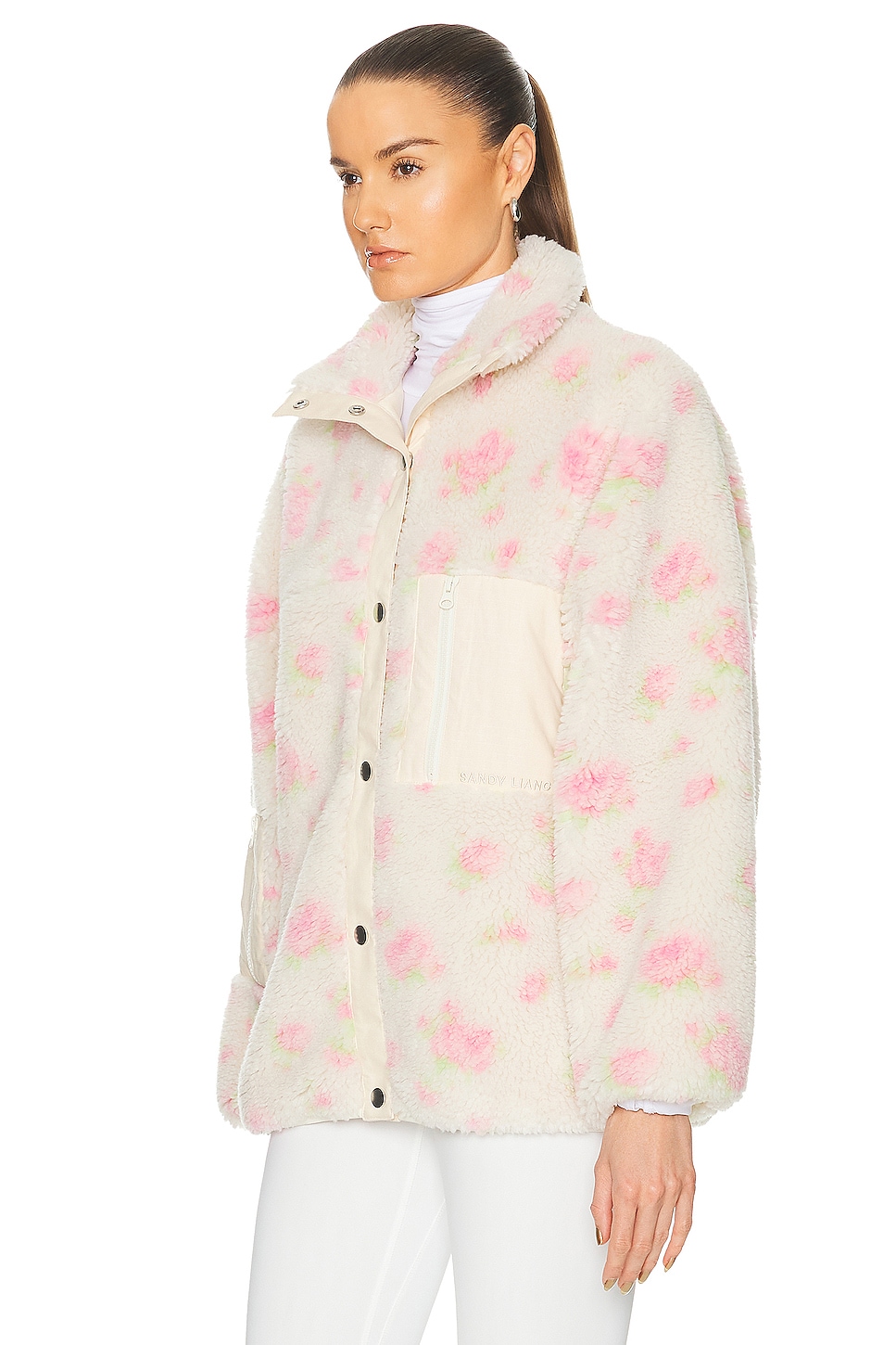 Sandy Liang Panda Fleece Zip Jacket in Pink Multi | FWRD