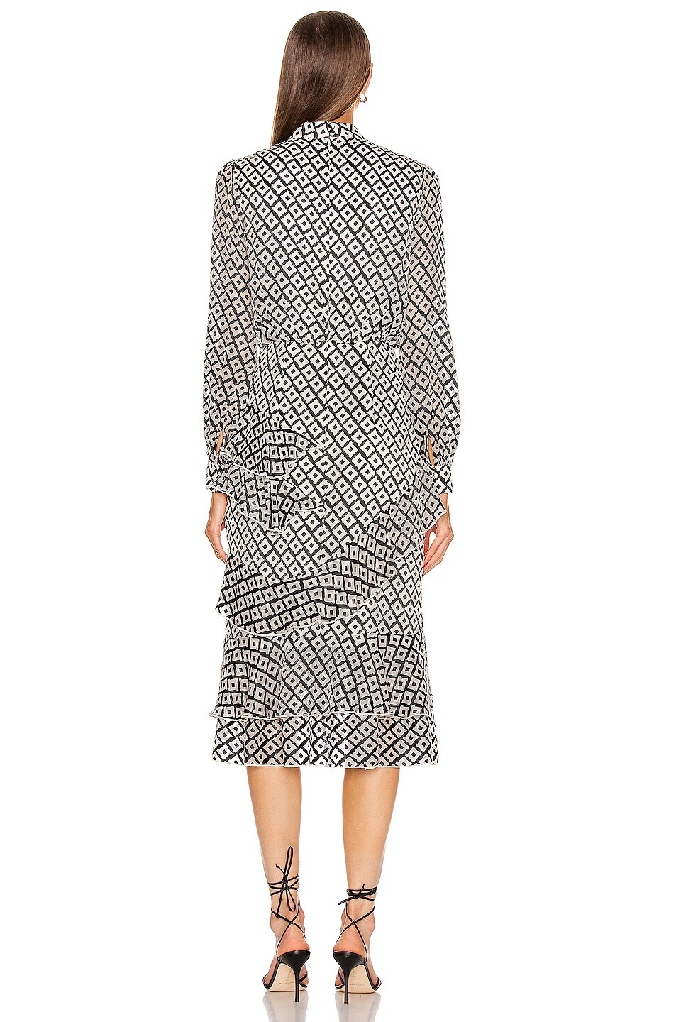 SALONI Isa Ruffle Dress in Ivory & Black | FWRD