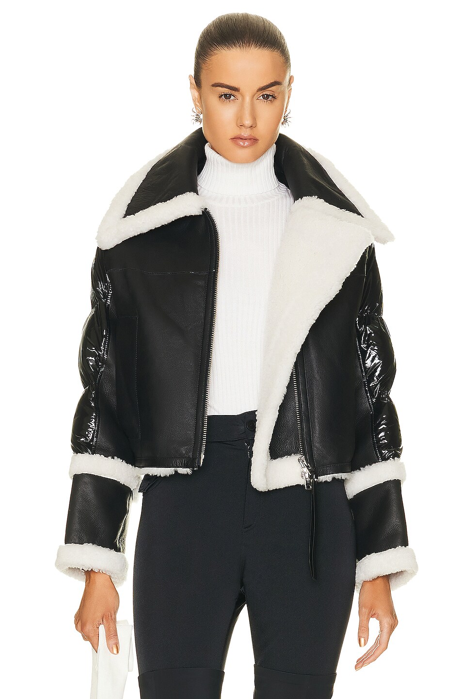 Shoreditch Ski Club Tallie Shearling Puffer Jacket in Black & White | FWRD