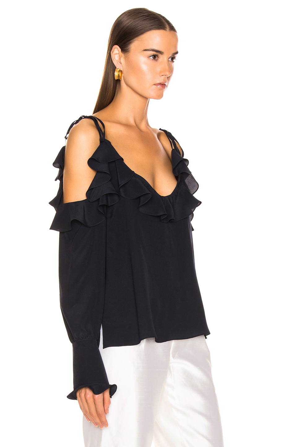 Stella McCartney Ruffle Cold Shoulder Top in Ink | FWRD