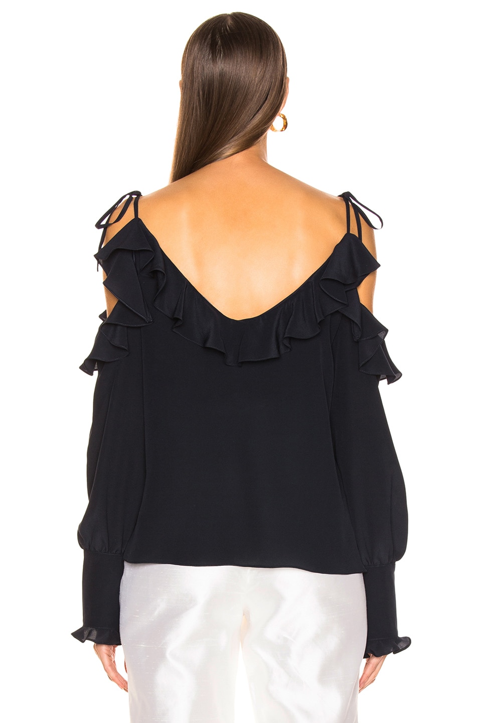 Stella McCartney Ruffle Cold Shoulder Top in Ink | FWRD