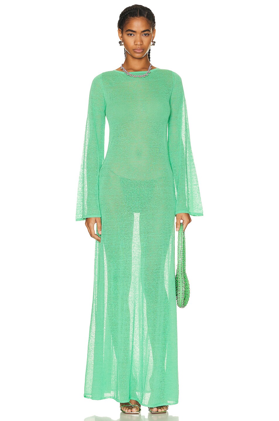 Shani Shemer Amanda Knit Maxi Dress in Grass Green | FWRD
