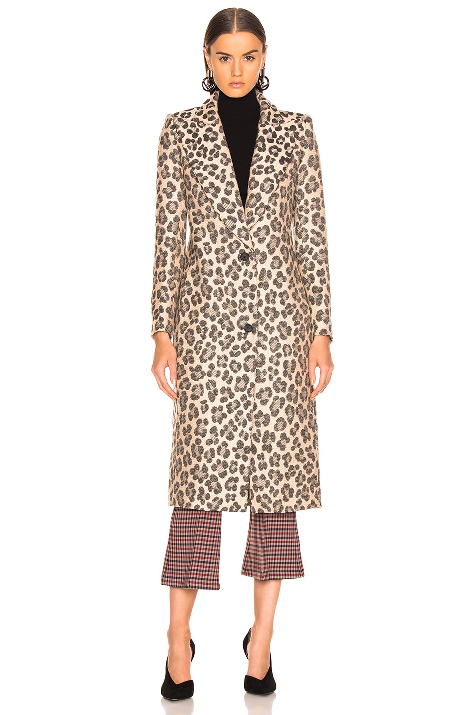 Smythe Peaked Lapel Coat in Buff Leopard | FWRD