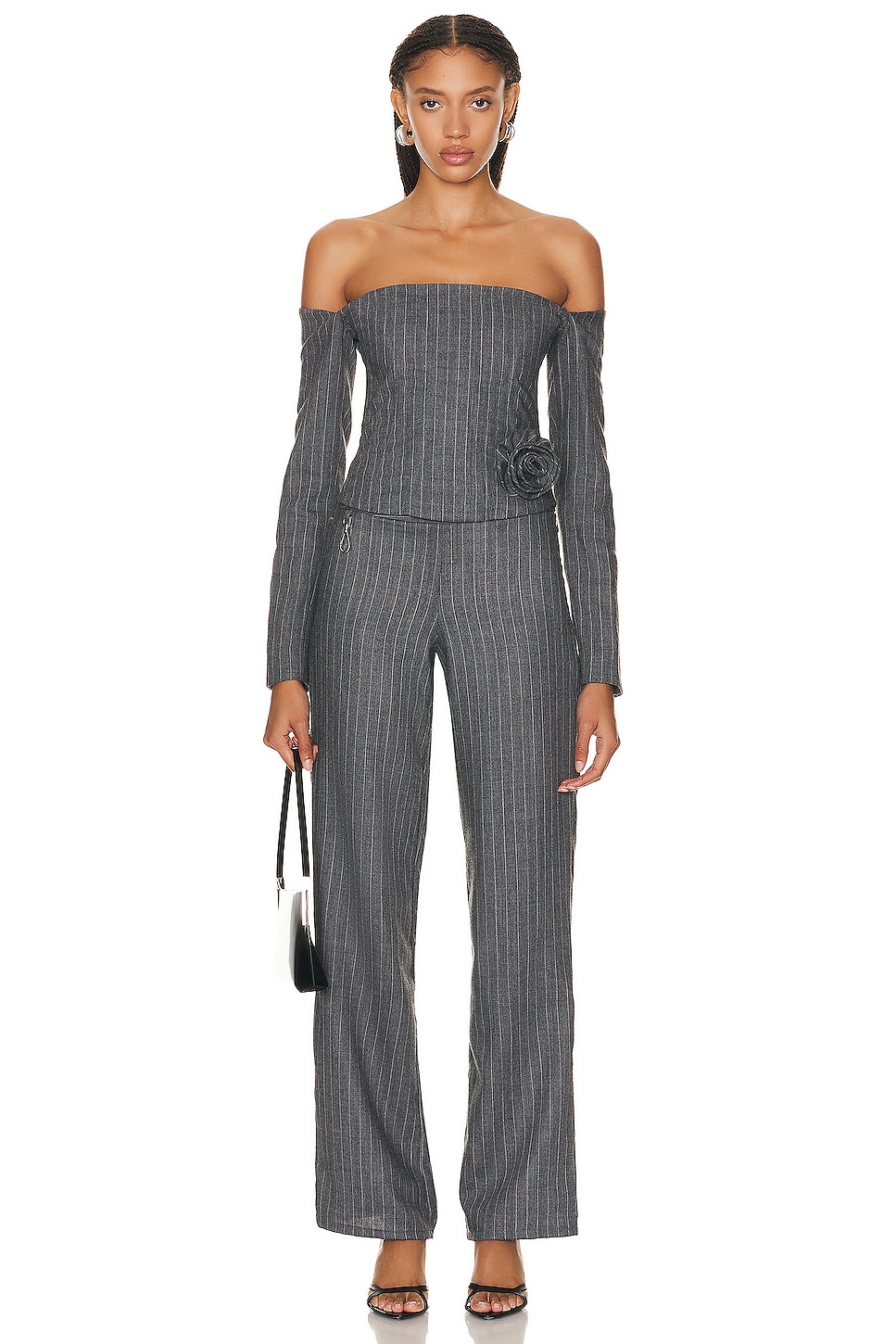 Saks Potts Payton Pants in Grey Pinstripe | FWRD