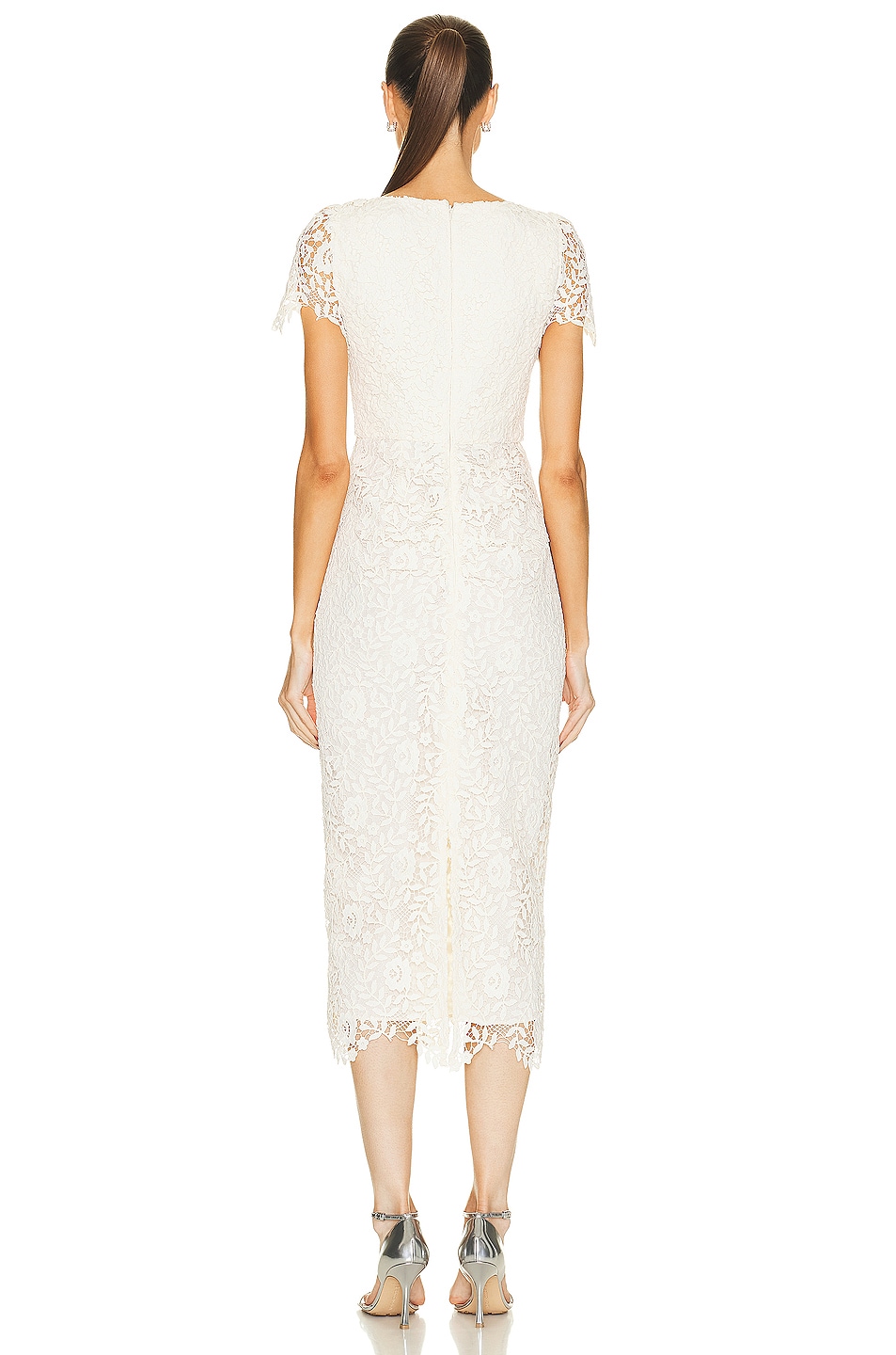 self-portrait Cream Rose Lace Midi Dress in Cream | FWRD