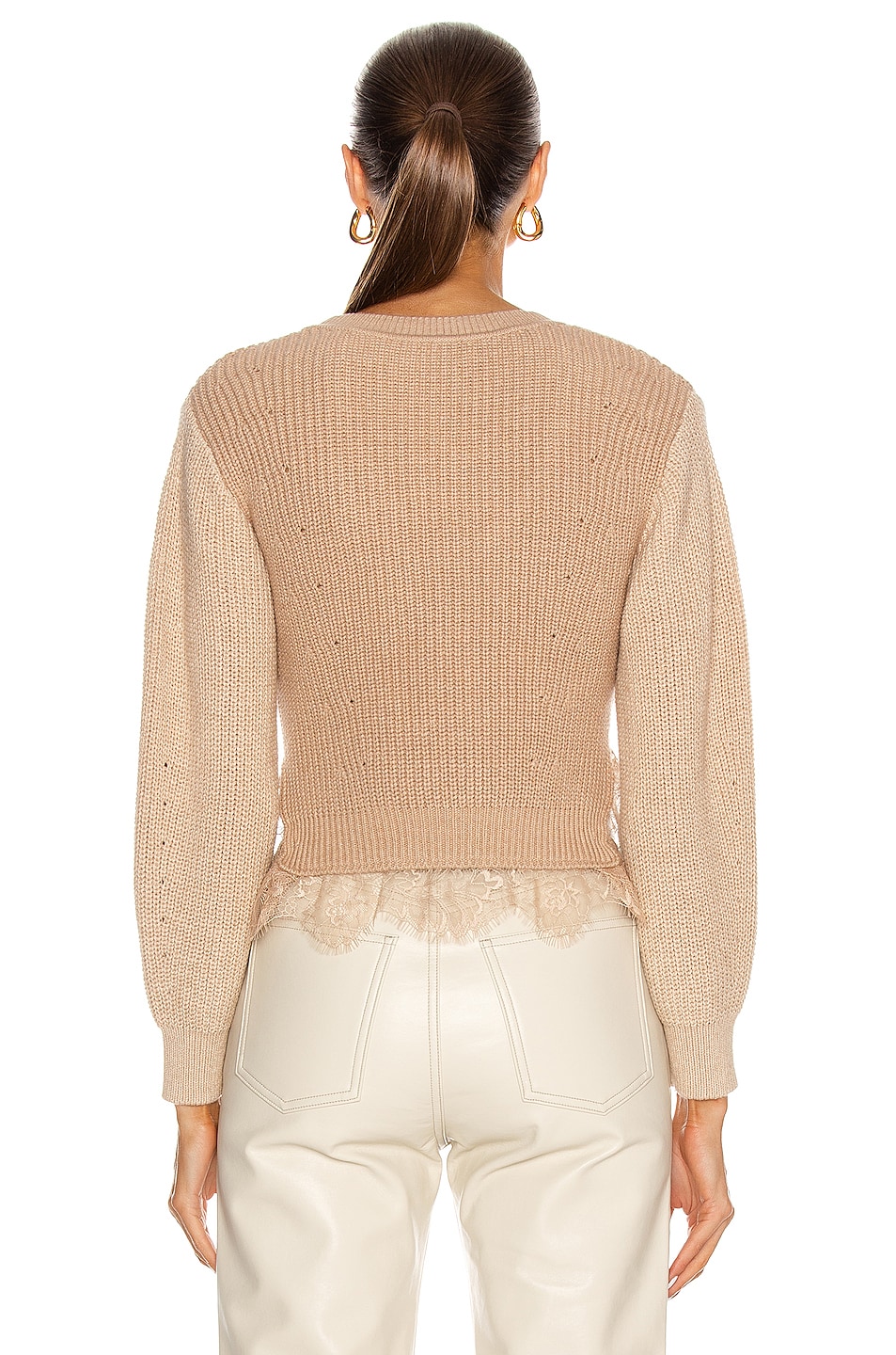 self-portrait Contrast Lace Trimmed Sweater in Camel | FWRD