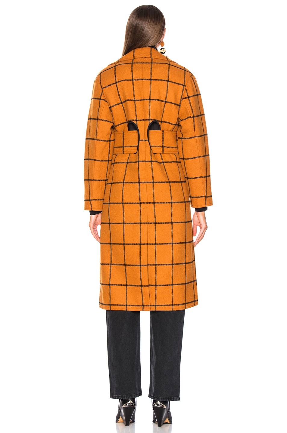 self-portrait Long Check Overcoat in Tan | FWRD