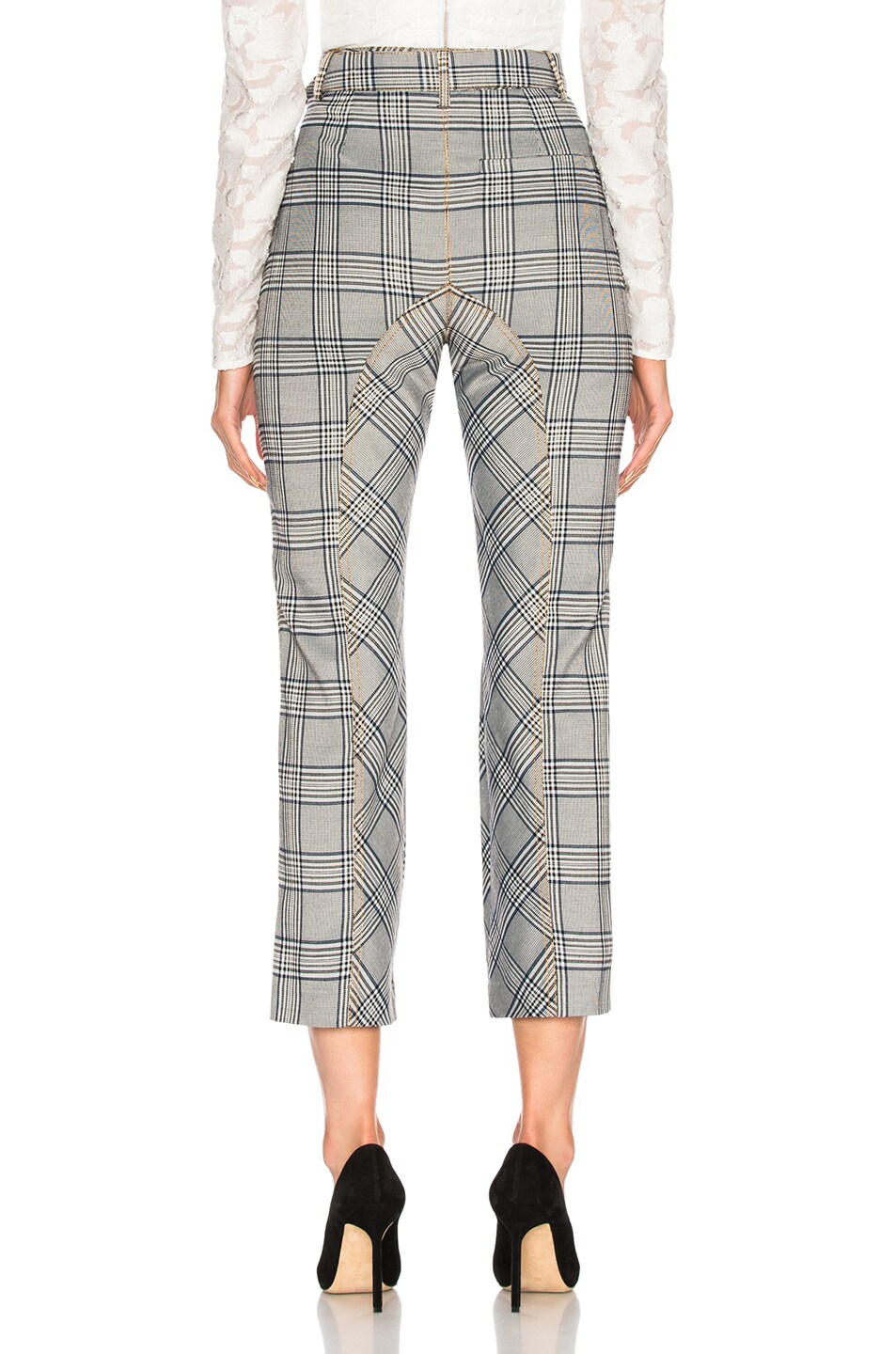 self-portrait Check Zip Front Trouser Pant in Grey | FWRD