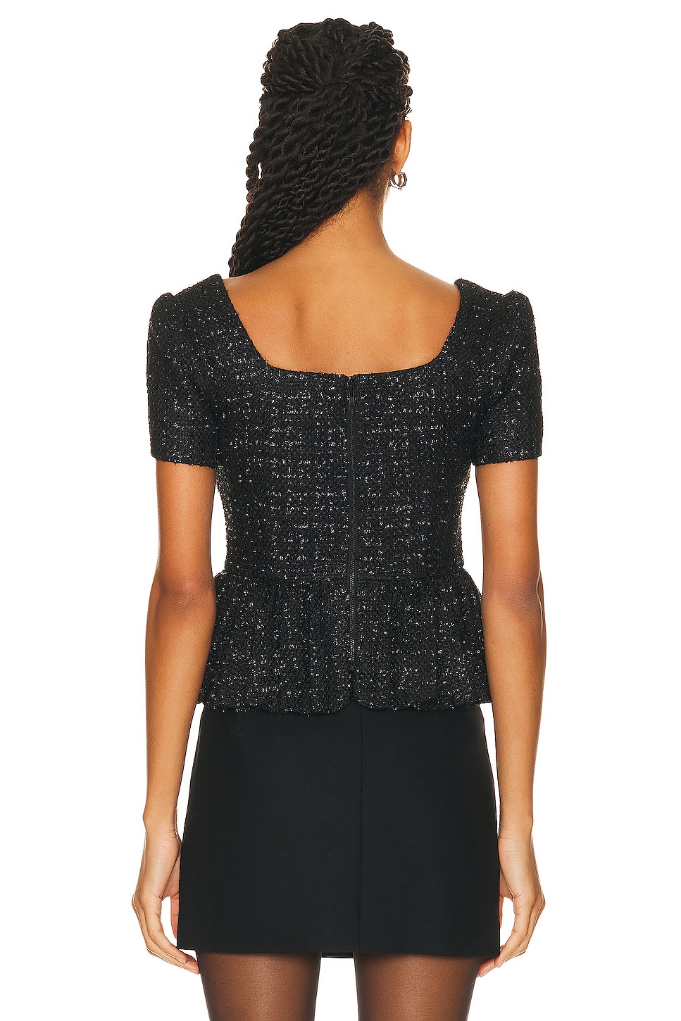 self-portrait Boucle Peplum Top in Black | FWRD