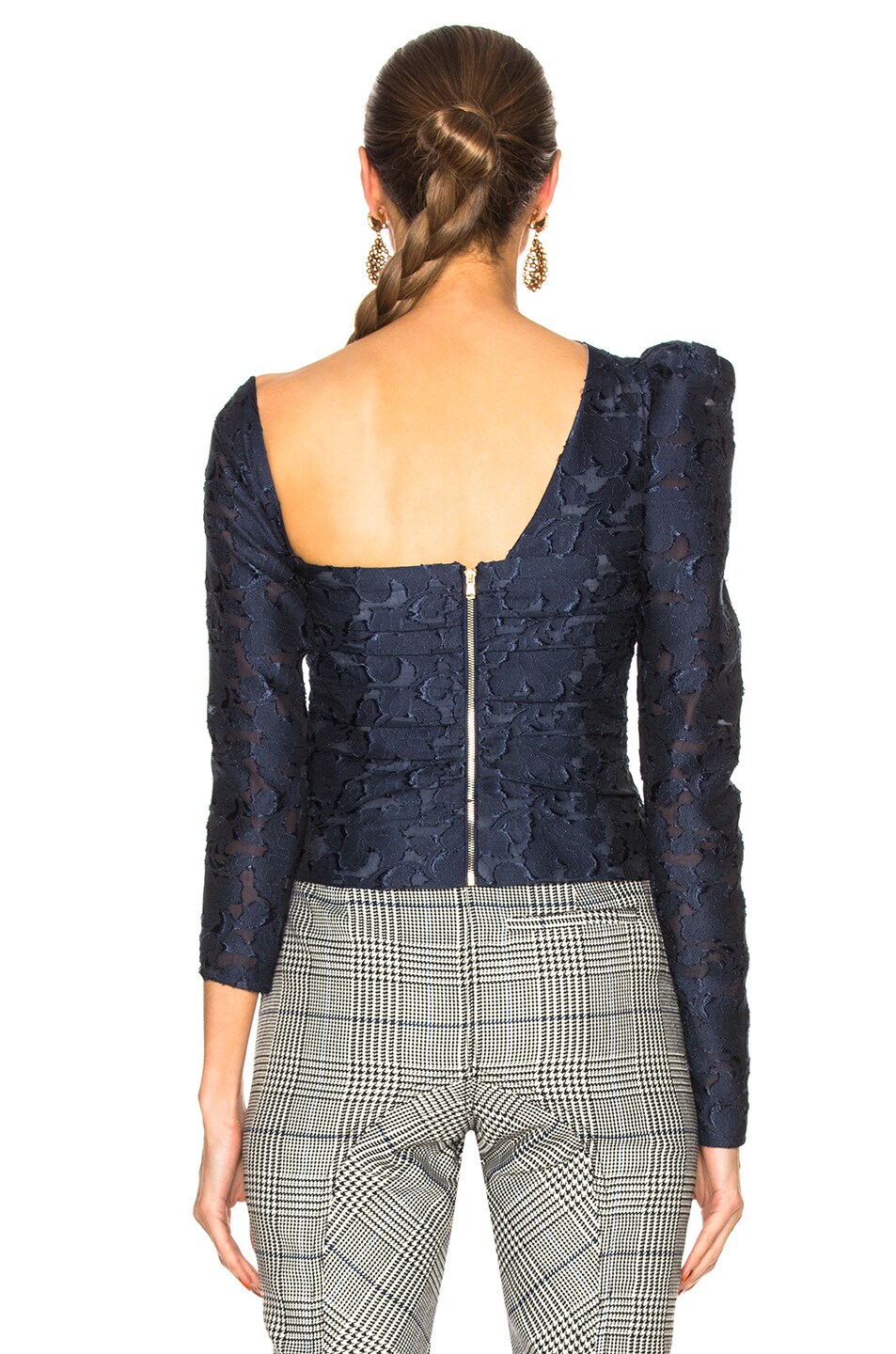 self-portrait Floral Fil Coupe Ruffle Top in Navy | FWRD