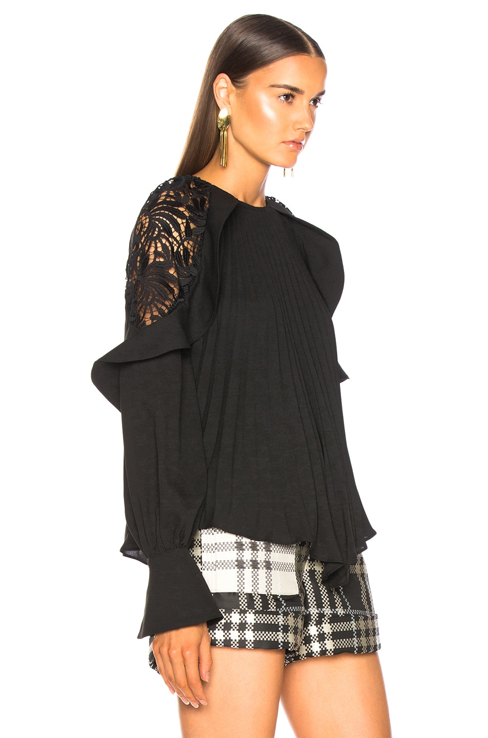 self-portrait Lace Shoulder Top in Black | FWRD
