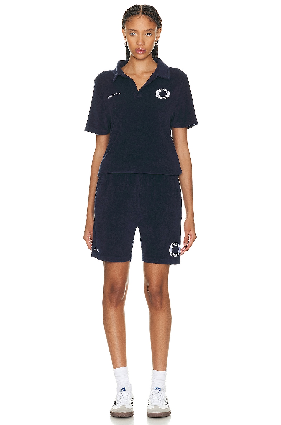 Sporty & Rich X Hotel Du Cap Eden Roc Buoy Terry Shorts in Navy & White ...