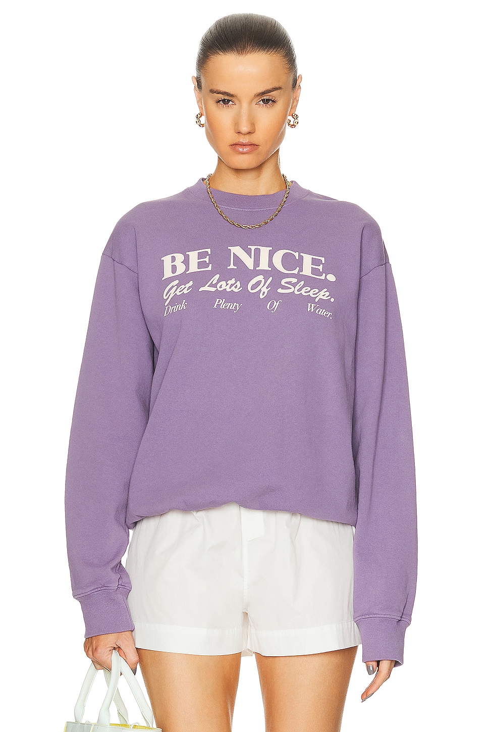 Sporty & Rich Be Nice Crewneck Sweater in Eggplant | FWRD