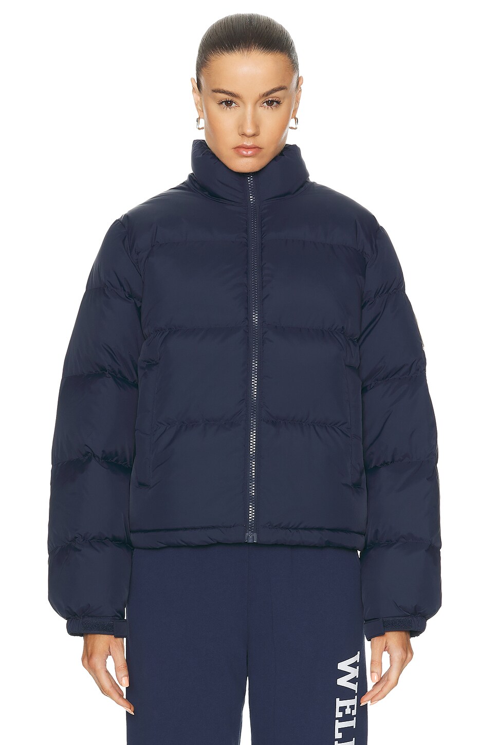 Sporty & Rich Crown LA Puffer Jacket in Navy & Cream | FWRD