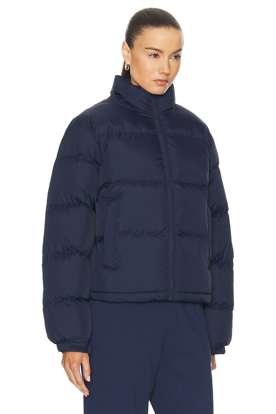 Sporty & Rich Crown LA Puffer Jacket in Navy & Cream | FWRD