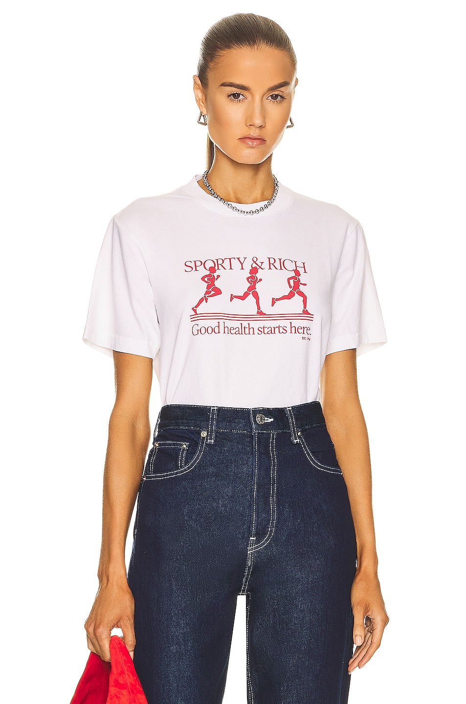 Sporty & Rich Runner Tee in White & Red | FWRD