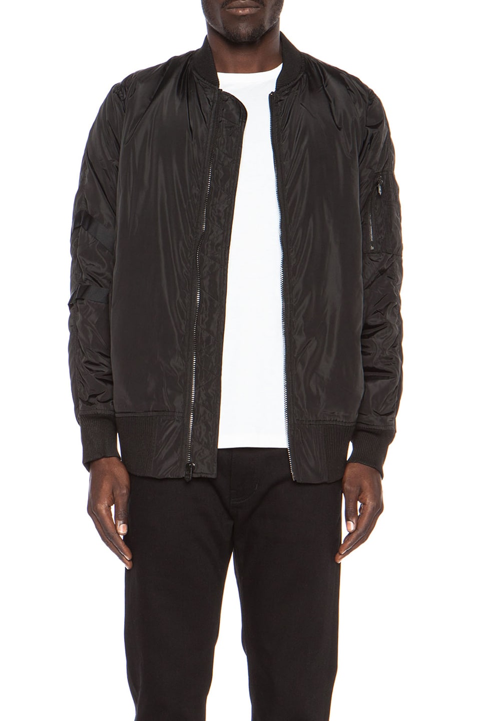 Stampd Strapped Bomber Poly Jacket in Black | FWRD