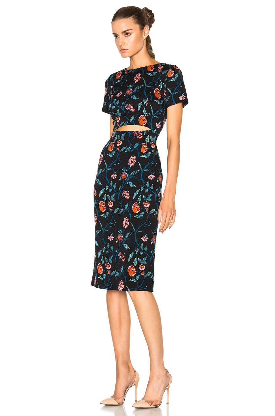 SUNO Cut Out Dress in Floral Black | FWRD