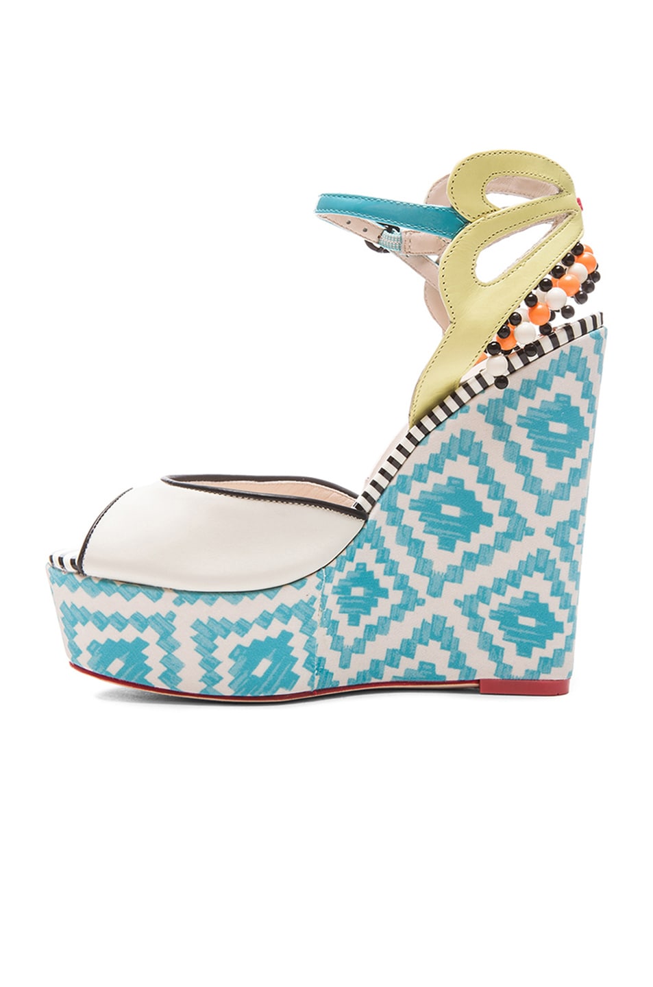 Sophia Webster Lula Aztec Leather Wedges in Blue & Winter White | FWRD