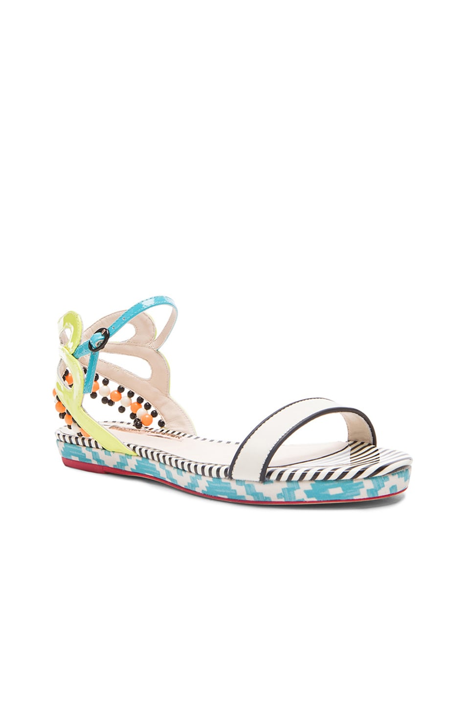 Sophia Webster Luca Aztec Patent Leather Sandals in Blue & White | FWRD