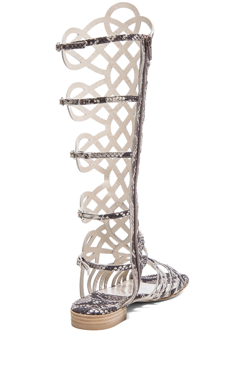 Stuart Weitzman Aphrodite Embossed Leather Sandals in Natural Snake | FWRD