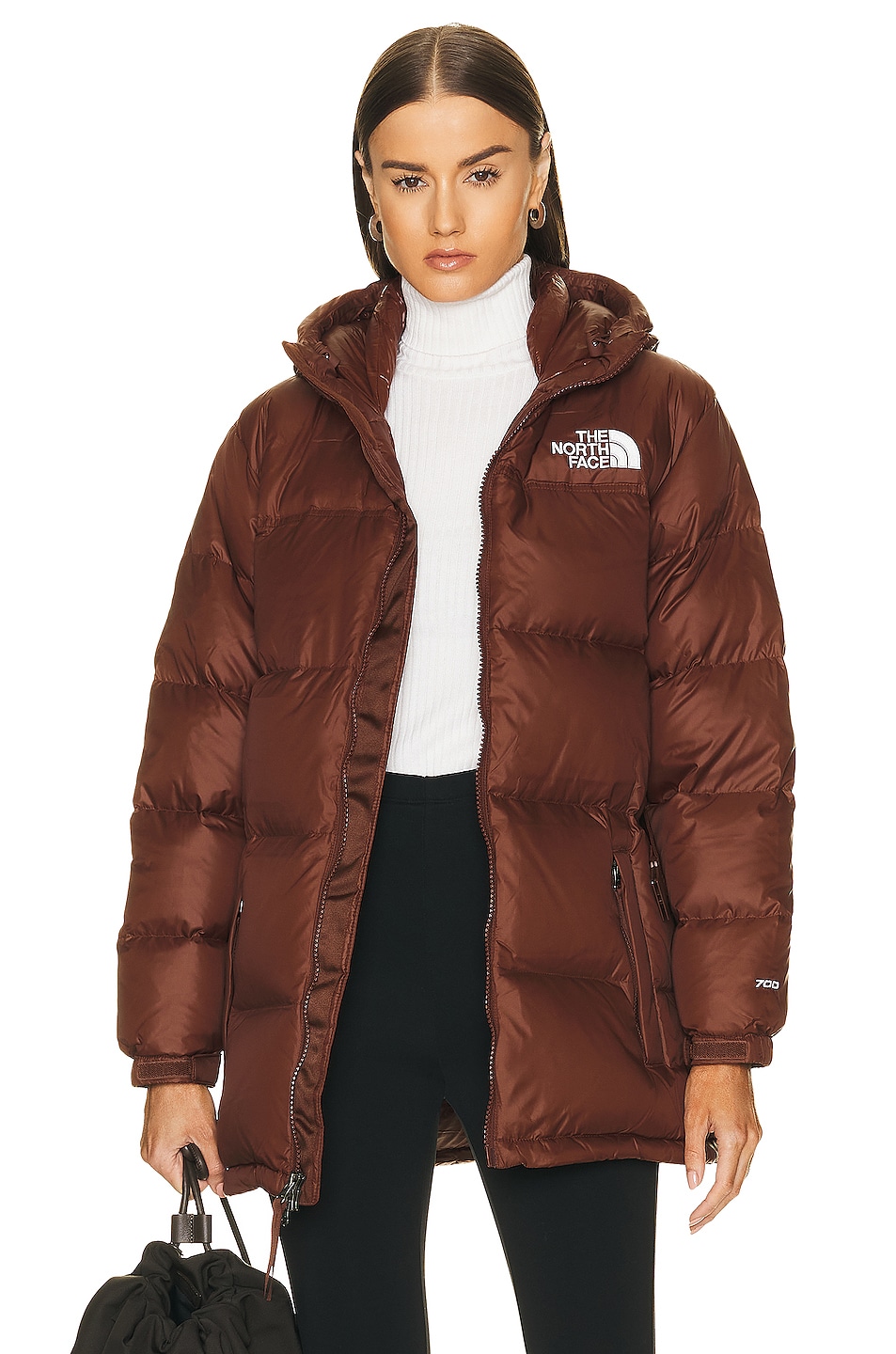 The North Face Nuptse Belted Mid Jacket in Dark Oak | FWRD