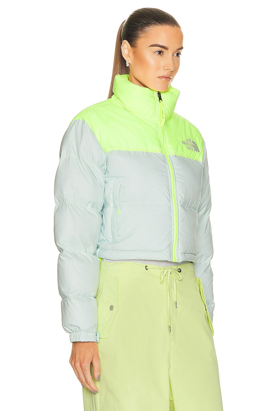 The North Face Nuptse Short Jacket in Skylight Blue & Led Yellow | FWRD