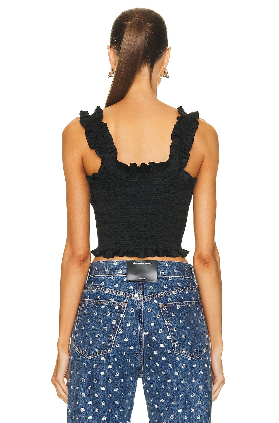 Alexander Wang Smocked Ruffle Cami Top in Black | FWRD