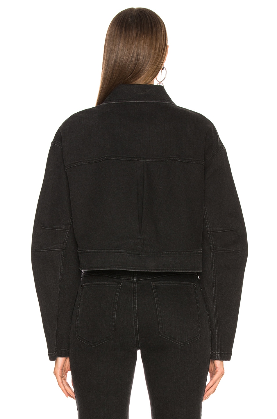 Tibi Black Washed Denim Cropped Jean Jacket in Black | FWRD