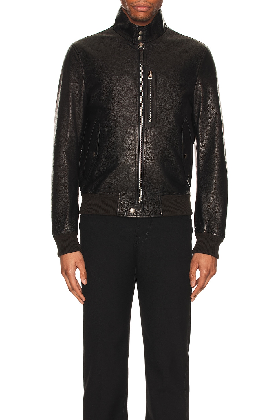 TOM FORD Grain Leather Harrington Jacket in Black | FWRD
