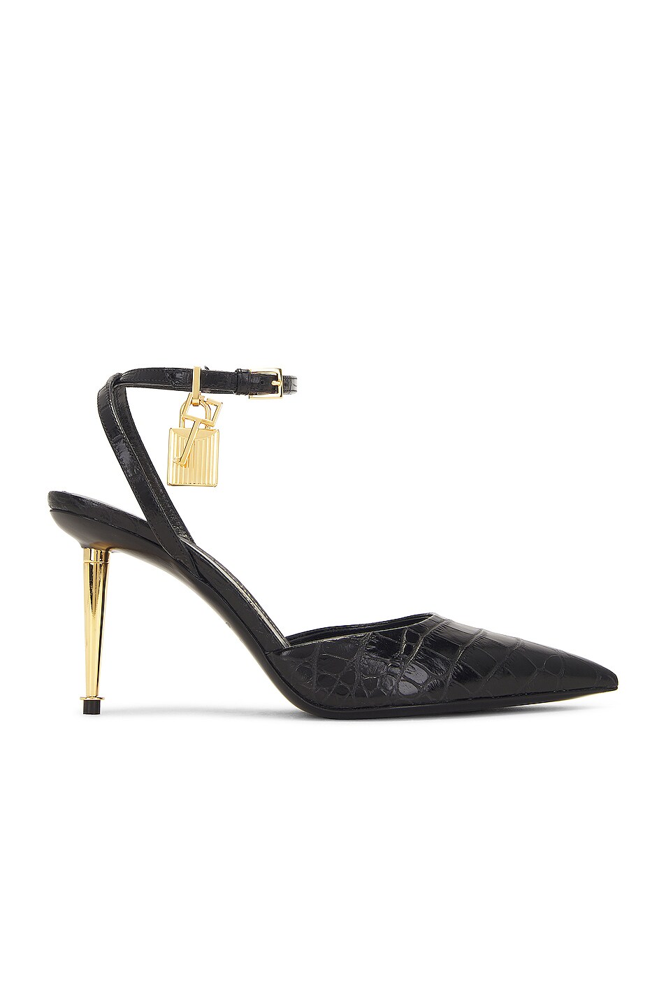 TOM FORD Stamped Croc Padlock Slingback 85 Heel in Black | FWRD